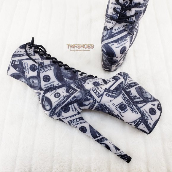 Pleaser | Shoes | 8 High Heel Money Print Flamingo Platform Ankle Boots ...